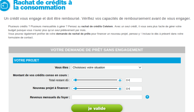 Simulation rachat de Crédit Cetelem : Tutoriel et aide en ligne